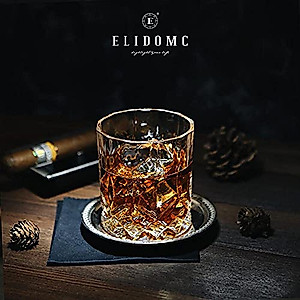 ELIDOMC Lead Free Crystal Whiskey Glasses, 11 Oz Unique Bourbon Glass, Ultra-Clarity Double Old Fashioned Glasses (Set of 6)