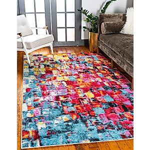 Unique Loom Lyon Collection Bright Modern Abstract Area Rug, 5 ft x 8 ft, Multi/Blue