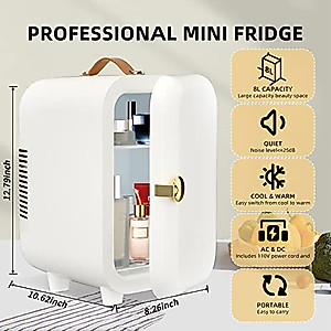 Cegsin Mini Fridge, 6 Liter/8 Cans Small Skincare Fridge, AC/DC Portable Mini Refrigerator, Compact Plug In Cooler and Warmer for Bedroom, Dorm, Office, Car, Beverage, Cosmetic & Makeup (Beige)