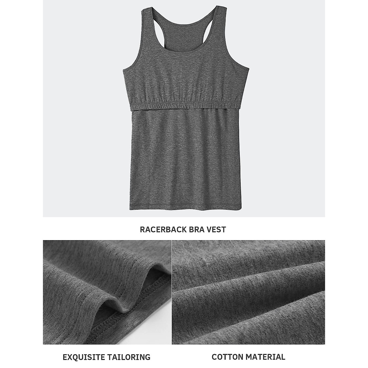 Vislivin Womens Tank Tops with Shelf Bra Racerback Tank Top Stretch Undershirts 3 Packs Bl/Dark Gray/Dark Gray S