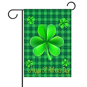 St Patricks Day Garden Flag,Happy St Patrick's Day Flag Double Sided 12x18, Shamrock Green Buffalo Plaid Outdoor Flags Lucky Clovers Happy St Patty's Day Irish House Flag Yard Banners for Home Lawn
