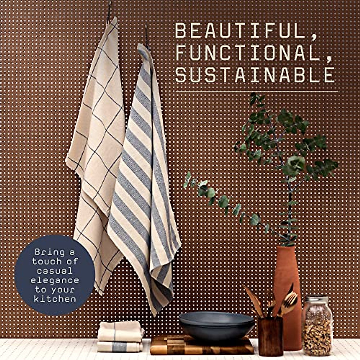 MEEMA Kitchen Towels and Dishcloths, Ecofriendly Upcycled Cotton Set of 4, Large 20 x 28 in Super Absorbent Premium Weave, Toallas de cocina