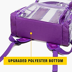 Vorspack Clear Backpack - Transparent Backpack with Reinforced Bottom & Multi-pockets for College Workplace Security - Purple