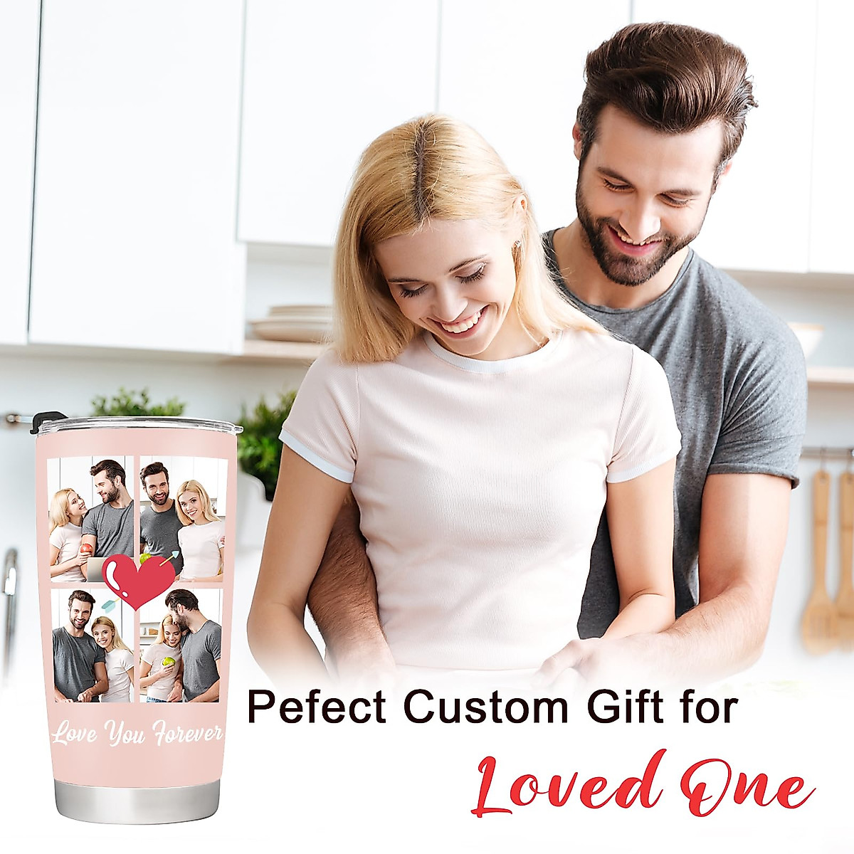 Personalized Tumbler with Picture Text Logo - Custom 20 Oz Stainless Steel Insulated Tumbler with Lid, Personalized Travel Coffee Mug with Photo, Customized Christmas Gifts for Women Men