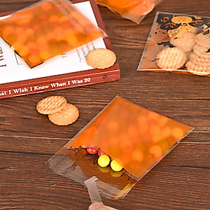 Halloween Cellophane Bags, KUZIUA 100 Pcs Resealable Halloween Cellophane Treat Bags, Sealed Plastic Cellophane Gift Bags with Adhesive Closure for Snack, Cookie & Candies, 3.9 * 3.9 Inches (2 Style)