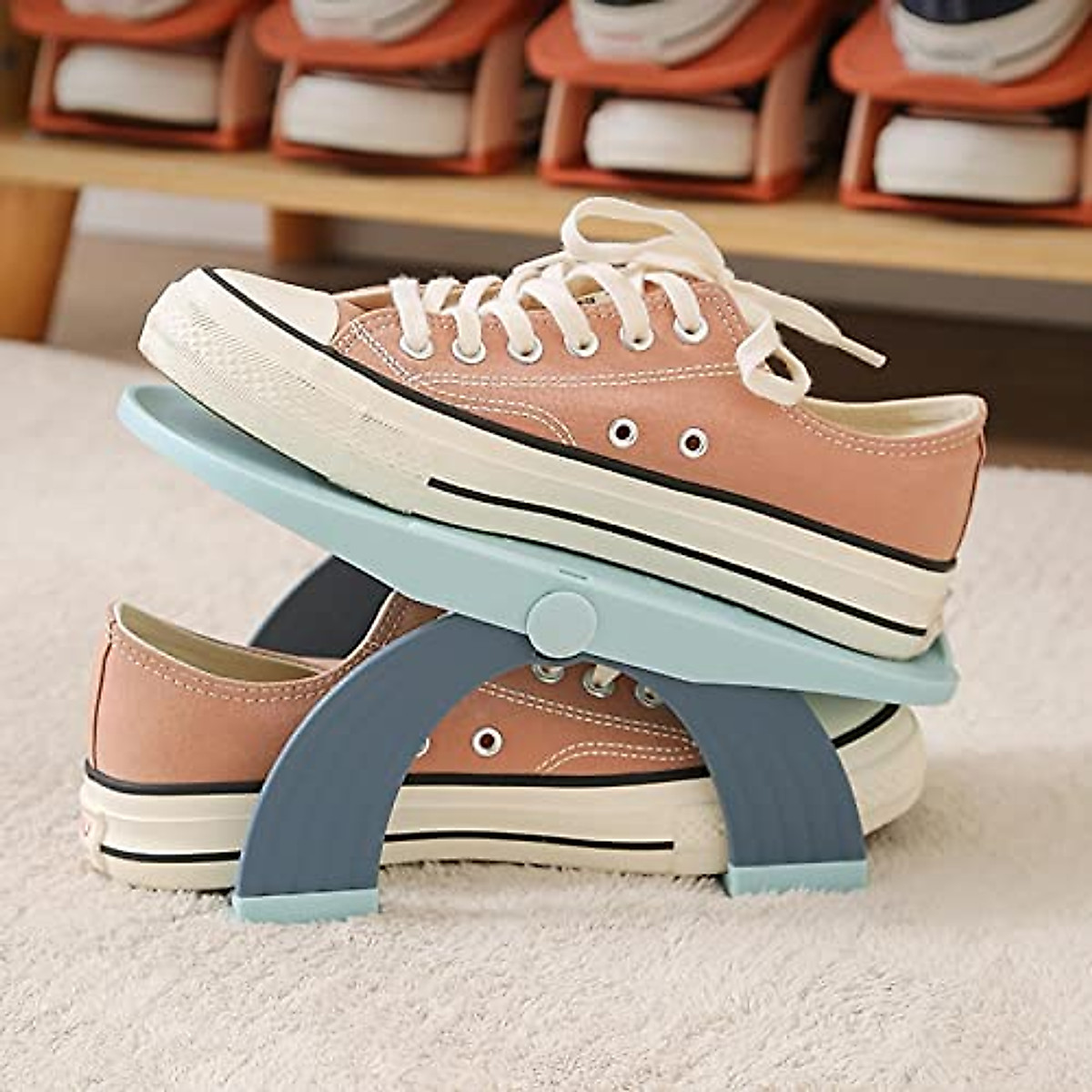 Shoe Slots Organizer - Double Layer Shoe Stacker for Closet Organization | Adjustable Shoe Storage Rack for Home Living Room Bedroom Dorm Apartment Emole