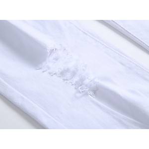 Men's White Skinny Slim Fit Ripped Distressed Destroyed Stretch Jeans Pants,White,34W