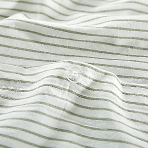 Get Bed Ready Stonewashed 100% Cotton Pinstripe Chambray Duvet Cover Relaxed Minimal Scandinavian Style Bedding Set Yarn Dyed Washed Cotton Natural Classic Striped Pattern Medium (Super King, Sage)