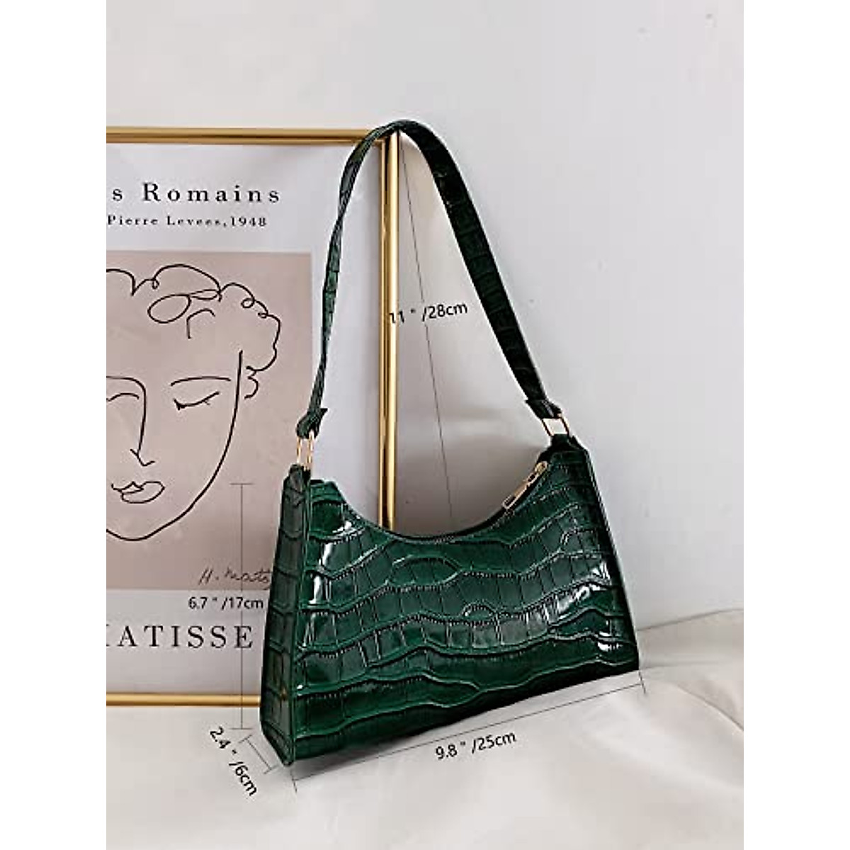 GORGLITTER Women's Crocodile Embossed Shoulder Bags Classic Hobo Tote Handbags Green One Size