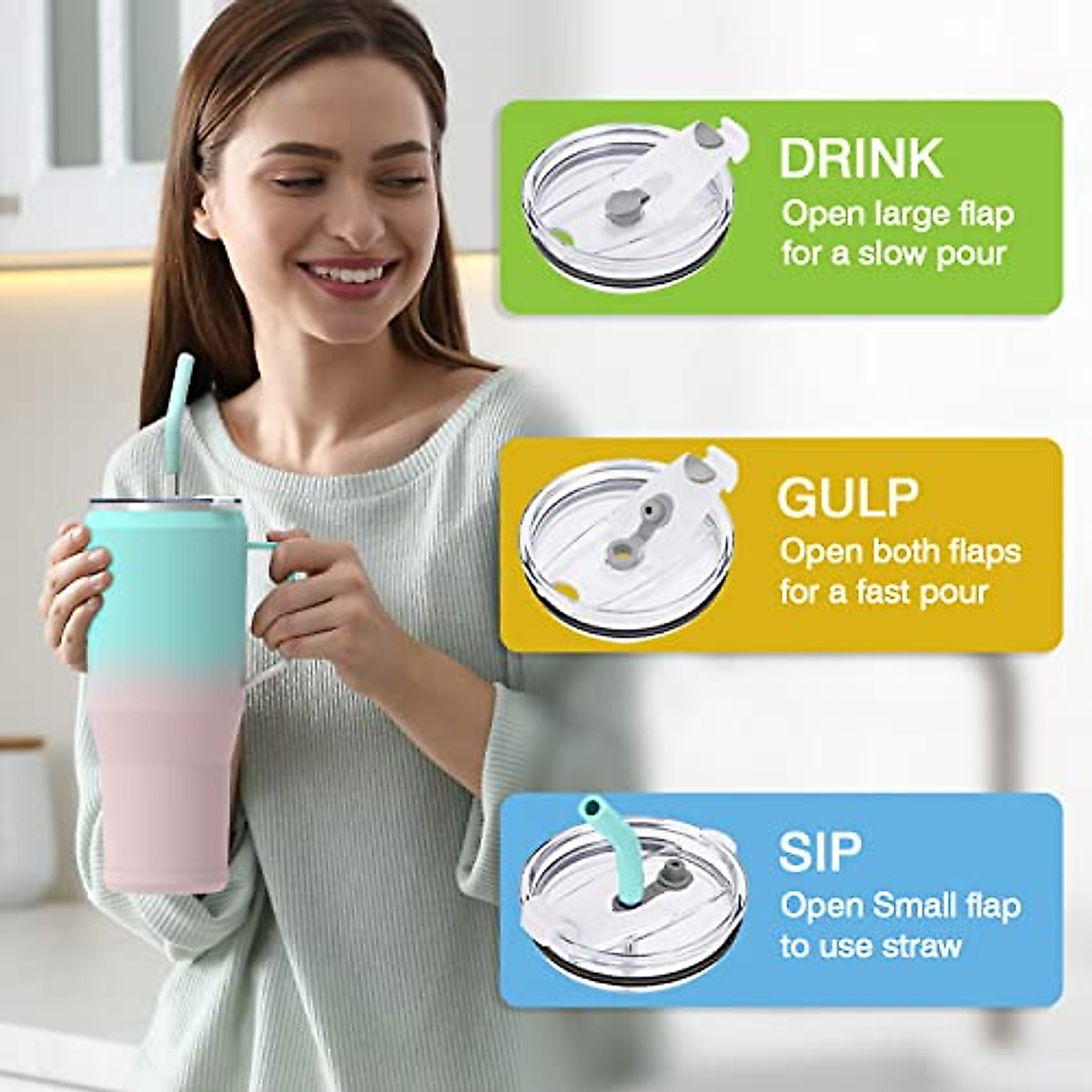 Zukro 50 oz Mug Tumbler With Handle And Straw, Vacuum Insulated Stainless Steel Large Travel Water Cup with Lid,Fit in Cup Holder,No Sweat,Keep Drinks Cold Up To 30 Hours, Dishwasher Safe,Pink