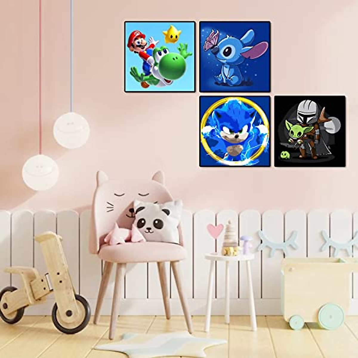 CarlonLin 4 Pack Paint by Numbers for Kids Ages 4-8, Paint by Numbers 8"X 8" Framed Canvas, Paint by Numbers for Kids Ages 8-12, DIY Acrylic Cartoon Oil Painting for Home Wall Decor