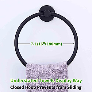 Bathroom Towel Ring Matte Black, Angle Simple Stainless Steel Bath Towel Holder, Wall Mounted Round Towel Hanger, 8-Inch