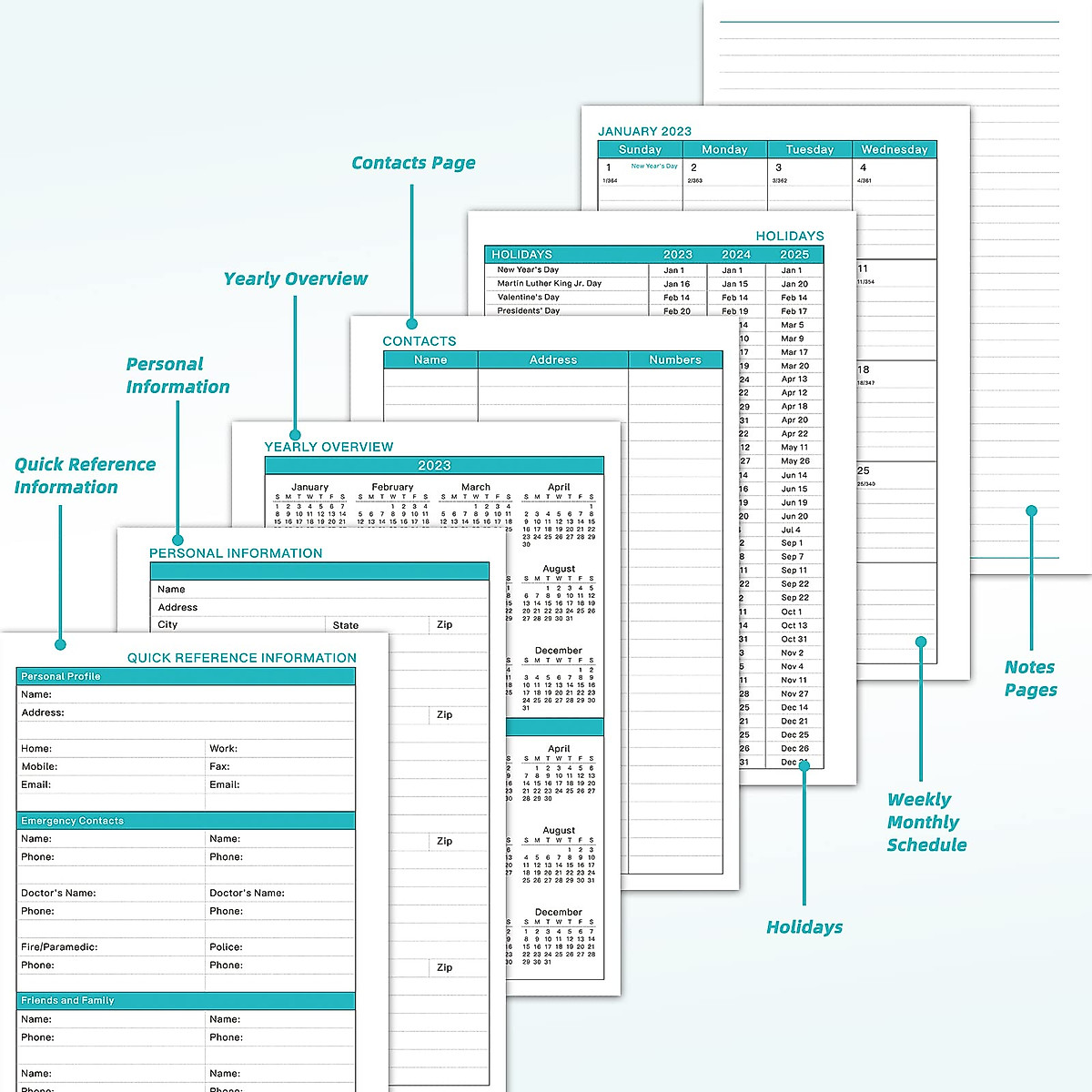 Ymumuda 2023 Planner, Weekly Monthly Planner 2023, 12 Months, JAN.2023 - DEC.2023, 8.4"×6", Spiral Planner Notebook with Stickers, Elastic Closure, Inner Pocket, Coated Tabs, Blue Embroidery Floral