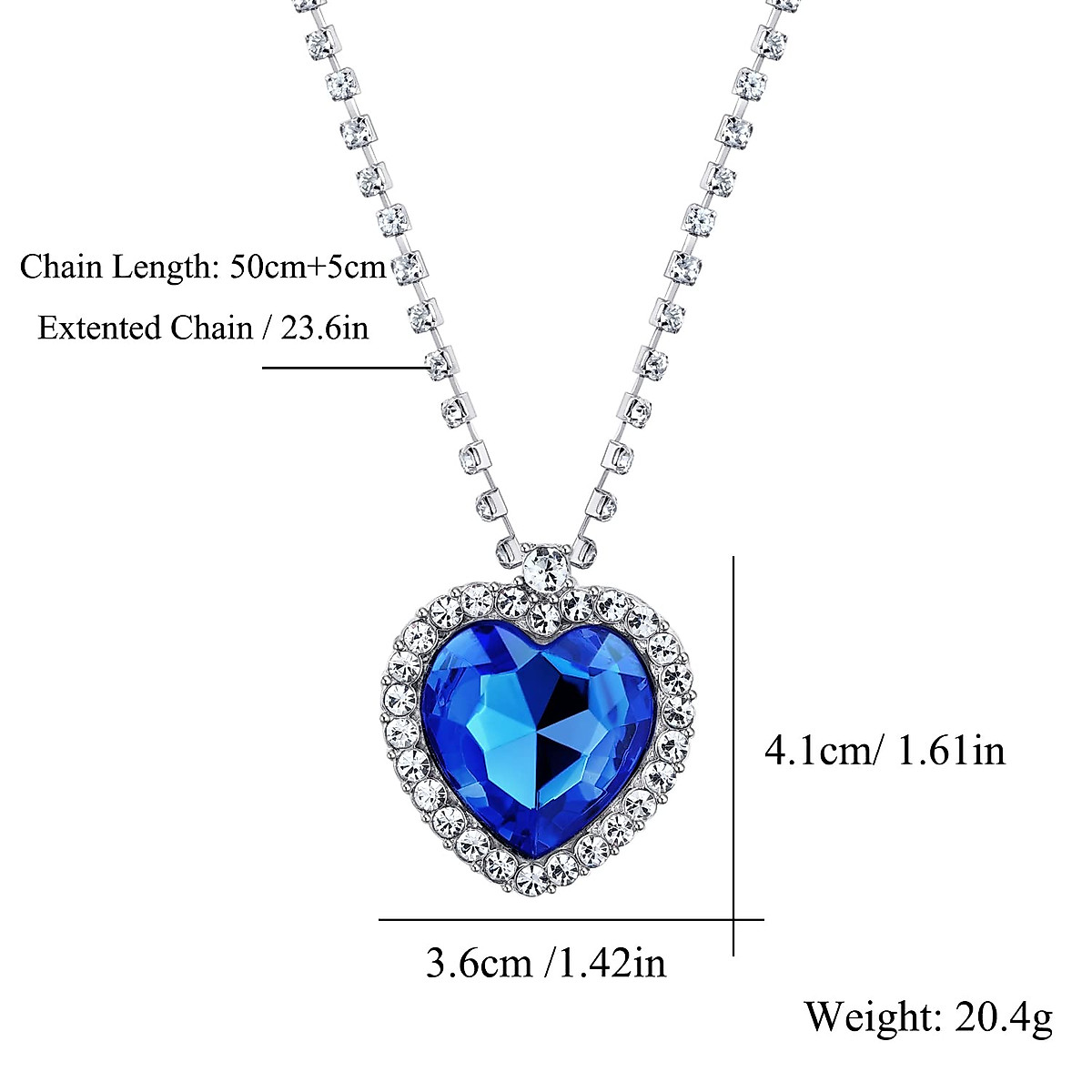 AILUOR Titanic Heart of The Ocean Neckalce, Royal Blue Crystal Created Sapphire Pendant with Silver Plated Necklace Jewelry (Blue)