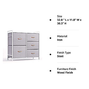 ROMOON Dresser Organizer with 5 Drawers, Fabric Dresser Tower for Bedroom, Hallway, Entryway, Closets - Gray