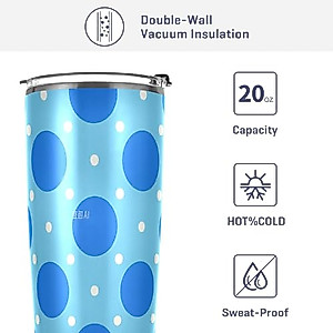 HXshaoye Cartoon cute blue polka dots Stainless Steel vacuum insulated water bottle with Lid and Straw travel coffee mug with lid for Home, Office or Car cute travel coffee tumbler botella de agua