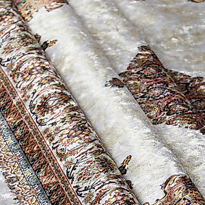 Muslim Prayer Rug | 25'' x 45'' Turkish Velvet Islamic Praying Mat for Men, Women, Kids | Patterned Janamaz Carpet Ramadan Sajadah Islam Namaz Rugs (Ecru III)