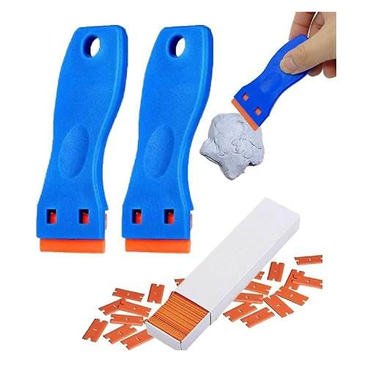 VESNIBA Multifunctional Glue Removal Shovel Plastic Scraper Tool Plastic Scraper Sticker Remover Tool Car Sticker Remover Scraper for Cleaning (1 Pcs*Shovels + 10 Pcs*Blad 409 Carpet (Blue, One Size)
