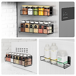 Mystozer 2 Pack Magnetic Spice Rack Organizer, Space Saver for Refrigerator and Microwave Oven, Magnetical Fridge Shelf for Jars, Seaoning, tins and Utensils Black