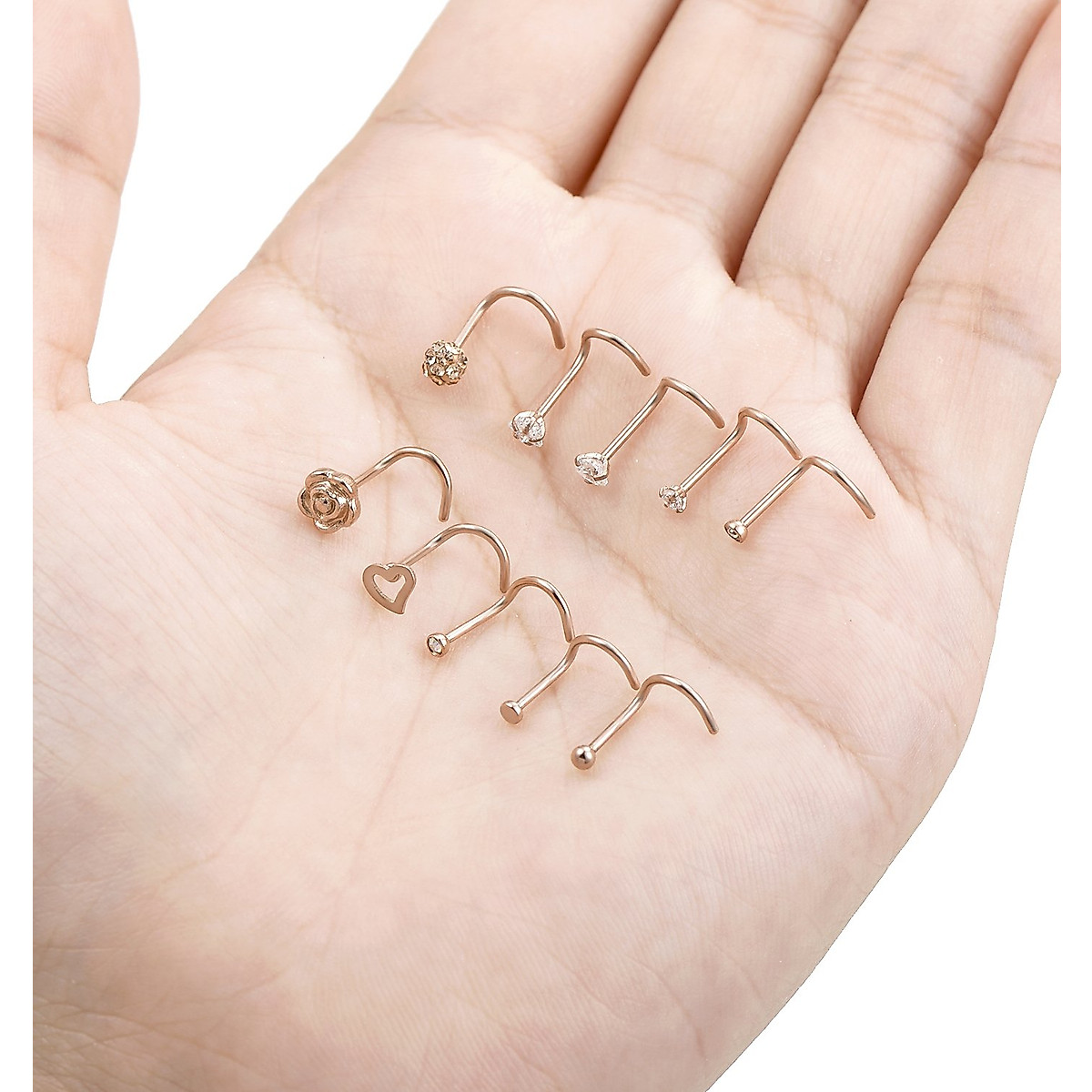 Tornito 20G 20Pcs Stainless Steel Nose Screw Studs Rings CZ Nose Ring Labret Nose Piercing Jewelry for Men Women (A1:20Pcs)