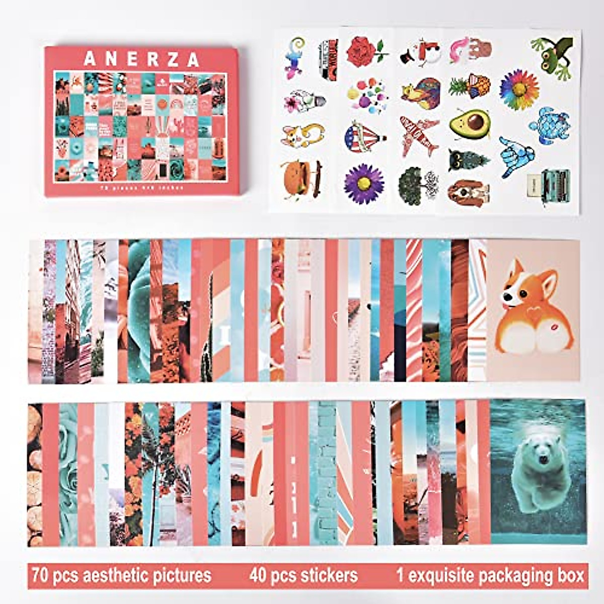 ANERZA 110 PCS Peach Teal Wall Collage Kit Aesthetic Pictures, Aesthetic Room Decor for Teen Girls, Cute Dorm Photo Wall Decor, Vsco Trendy Bedroom Posters, Boho Wall Art, Christmas Gifts