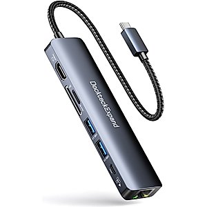 USB C Hub Ethernet, DockteckExpand 7-in-1 Multiport Adapter Type C to 4K@60Hz HDMI, Gigabit Ethernet, 100W PD Charging, 2 USB 3.0, SD/TF Card Readers, for MacBook Pro/Air, iPad Pro/Air, XPS and More