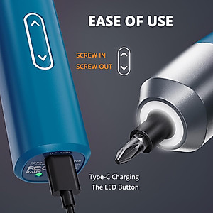 Tilswall Electric Screwdriver, 4V Cordless Screwdriver Rechargeable, Max 6N·m Power Screwdriver with 12pcs Bits, 1pc Extension, LED Work Lamp, USB-C Charging Cable, Meeting Daily Needs Effectively