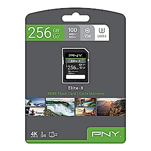 PNY 256GB Elite-X Class 10 U3 V30 SDXC Flash Memory Card - 100MB/s, Class 10, U3, V30, 4K UHD, Full HD, UHS-I, Full Size SD