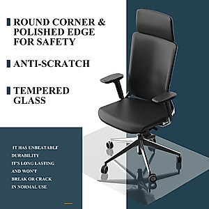 KIAYACI Glass Chair Mat for Carpet or Hard Floor Tempered Glass Glass Table Top Table Mat Square 36" x 48", 1/4 inch Thick, Transparent