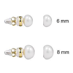 CowlynI Pearl Earrings Freshwater Cultured 14k Gold Plated AAAA+ Quality Handpicked Pearls Stud Hypoallergenic Valentines Day Gifts Jewelry for Women Men