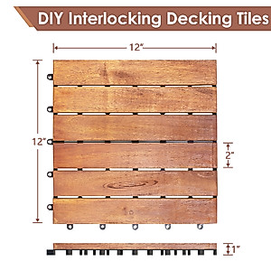 PrimeZone 27 PCS Solid Acacia Wood Interlocking Patio Deck Tiles - 12" x 12" Indoor Outdoor Waterproof Flooring Tiles for Balcony, Backyard, Garden & Poolside, All Weather Use, Natural Wood