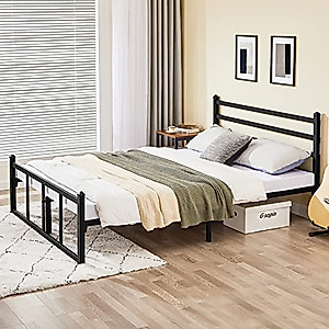 GreenForest Queen Bed Frame with Headboard Heavy Duty Metal Platform Mattress Foundation with Square Slats Support No Box Spring Needed, Black