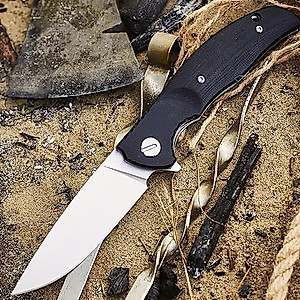 Pocket Knife - Black Folding Knofe with G10 Handle - 9CR18MOV Stainless Steel - Multipurpose Work Jack Tactical Knives - Best for EDC Camping Fishing Hiking Hunting - Cool Gifts for Men S-22