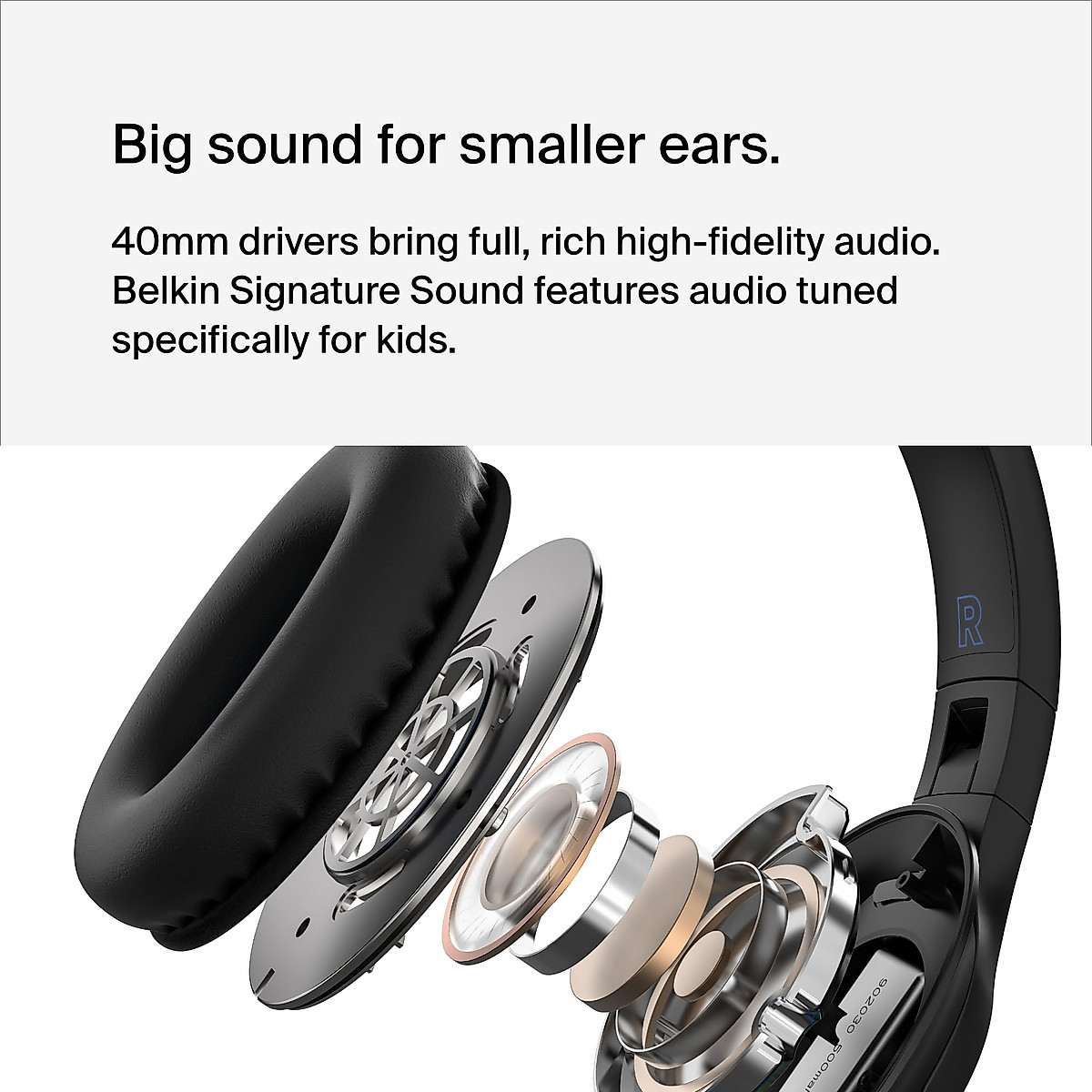 Belkin SoundForm Inspire Wireless Over-Ear Headset for Kids, Online Learning & Travel w/Built-in Microphone, 85dB Safe Volume Limit, 35H Battery - Compatible w/iPhone, iPad, Galaxy & More - Black