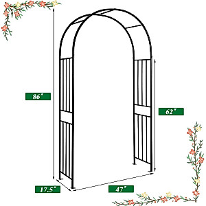 Giantex Garden Arbor, 7.2FT Wedding Arch Garden Trellis with 8 Stakes, Metal Garden Arch for Climbing Plants Vines Rose, Outdoor Archway for Wedding Bridal Party Lawn Decoration, Easy Assembly