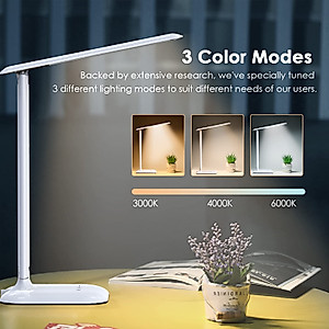 RensanR LED Desk Lamp, Desk Light with USB Charging Port, 3 Color Modes, 5 Brightness Level, Dimmable Table Lamp Reading Lamp, Sensitive Control,Eye-Caring Office Lamp