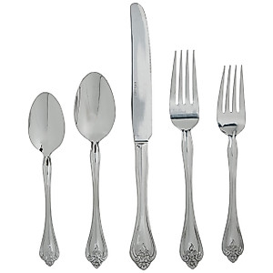 Oneida Boutonniere 45 Piece Everday Flatware, Service for 8, 18/0 Stainless Steel. Silverware Set, Dishwasher Safe, Multi