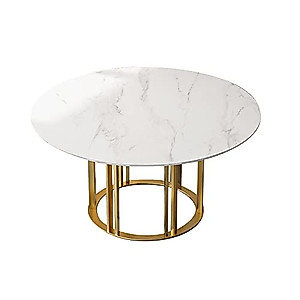 LITFAD Glam Dining Table Set Round Stone Dining Room Table and Chairs for 6 Modern Kitchen Table Set - 7 Pieces: Table with 6 Grey Chairs