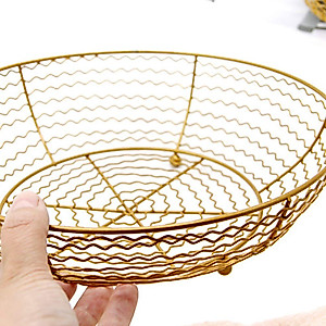 Zerodeko Decorative Storage Baskets Iron Fruit Basket Vegetable Bowl Holder Dish Washing Storage Basket Decorative Bread Snack Stand Tray Organizer for Room Kitchen Cabinet Pantry S Golden