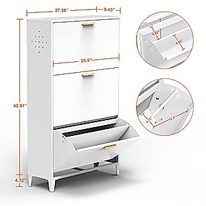 Rophefx Shoe Cabinet for Entryway with Adjustable Shelves in Alloy Steel, Modern Tumbler Shoe Cabinet for Entrance Hallway Bedroom, White