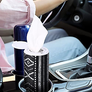 Vesici 8 Packs Car Tissues Boxes Travel for Refill Facial Printed Tube Box Cylinder Tissue Holder Round Container with Cartridge Cover Cup