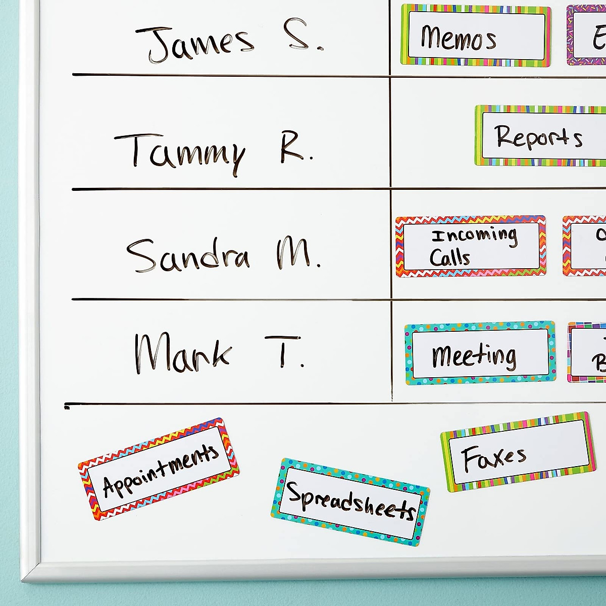 Juvale 36 Pack Magnetic Dry Erase Labels to Write On for Classroom Whiteboard (6 Designs 2x5 in)