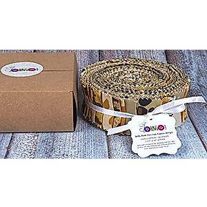 Soimoi 40Pcs Floral Artistic Print Precut Fabrics Strips Roll Up 1.5x42inches Cotton Jelly Rolls for Quilting - Light Brown