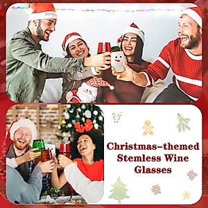 4 Pcs Christmas Stemless Wine Glasses Set Christmas Party Decoration Christmas Wine Glasses 17oz Santa Elf Snowman Elk Wine Glasses Set Christmas Gift Holidays Christmas Birthday Holiday Party Supply