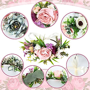 3 Pcs Flower Crown Adjustable Flower Headband Boho Floral Crown Floral Headpiece for Women Garland Hair Wreath with Ribbon Wedding Party Accessories for Girls Renaissance Festival Photos, 3 Styles