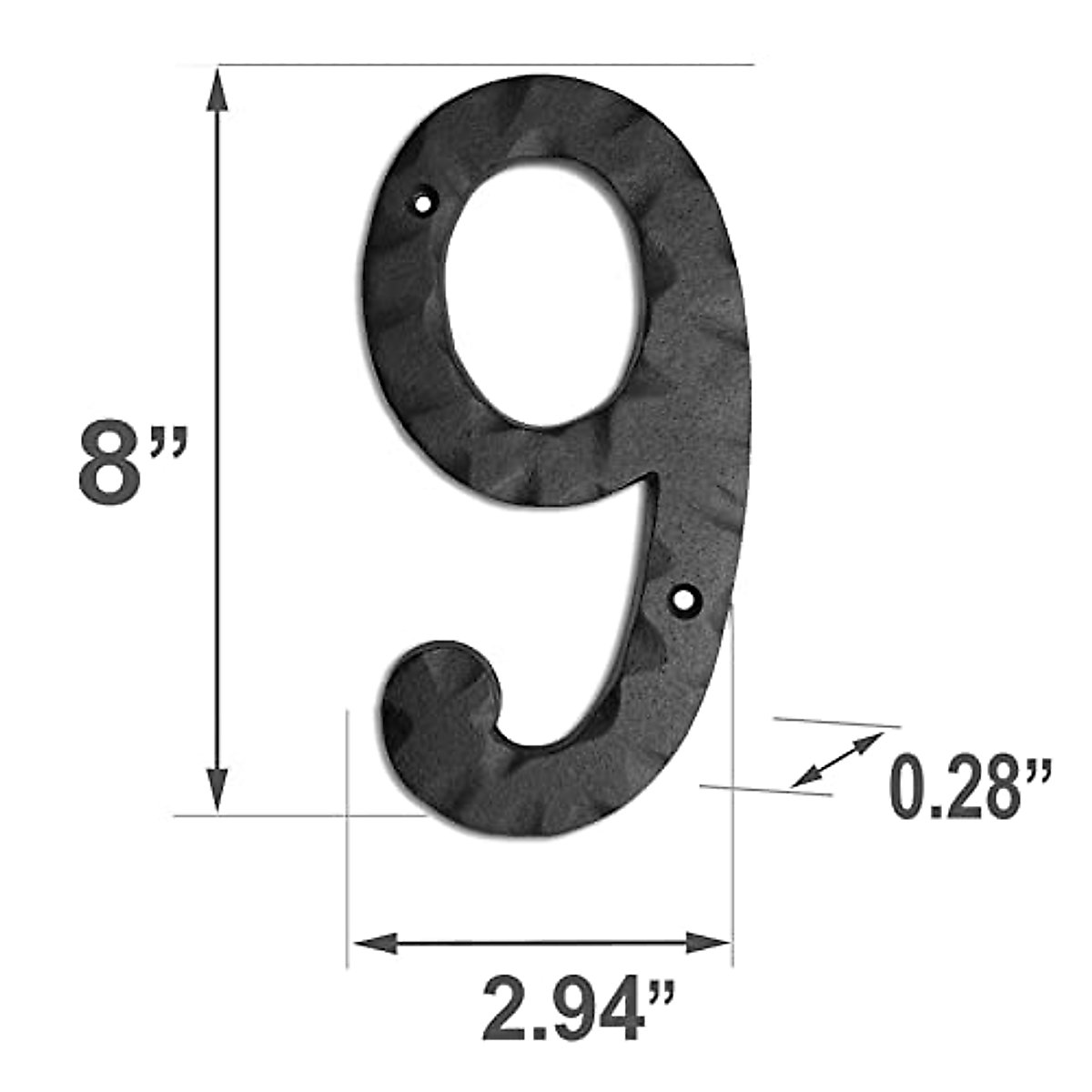 NACH House Numbers for Outside, 8 inch Black Address Numbers for House - Number 9 - Rustic Numbers for Outside with Mounting Hardware