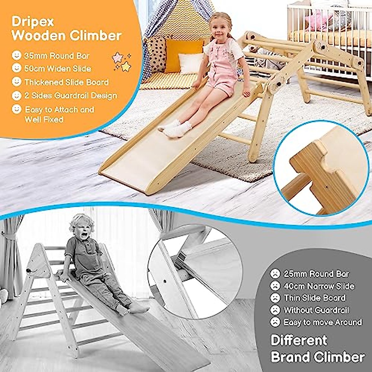 Dripex Pikler Triangle Climber Set, X-Large and Heavy-duty Climbing Frame with More Than 20 Playing Modes, Premium Early Learning Montessori Toy for 2-3 Children Play Together, Cycling Using for Years