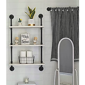 HDDFER Industrial Pipe Shelving Rustic White Pipe Wall Shelves Industrial Bathroom Shelves with Wood Planks Industrial Floating Shelves 24 Inch Farmhouse Bathroom Pipe Shelves Wall Mounted…