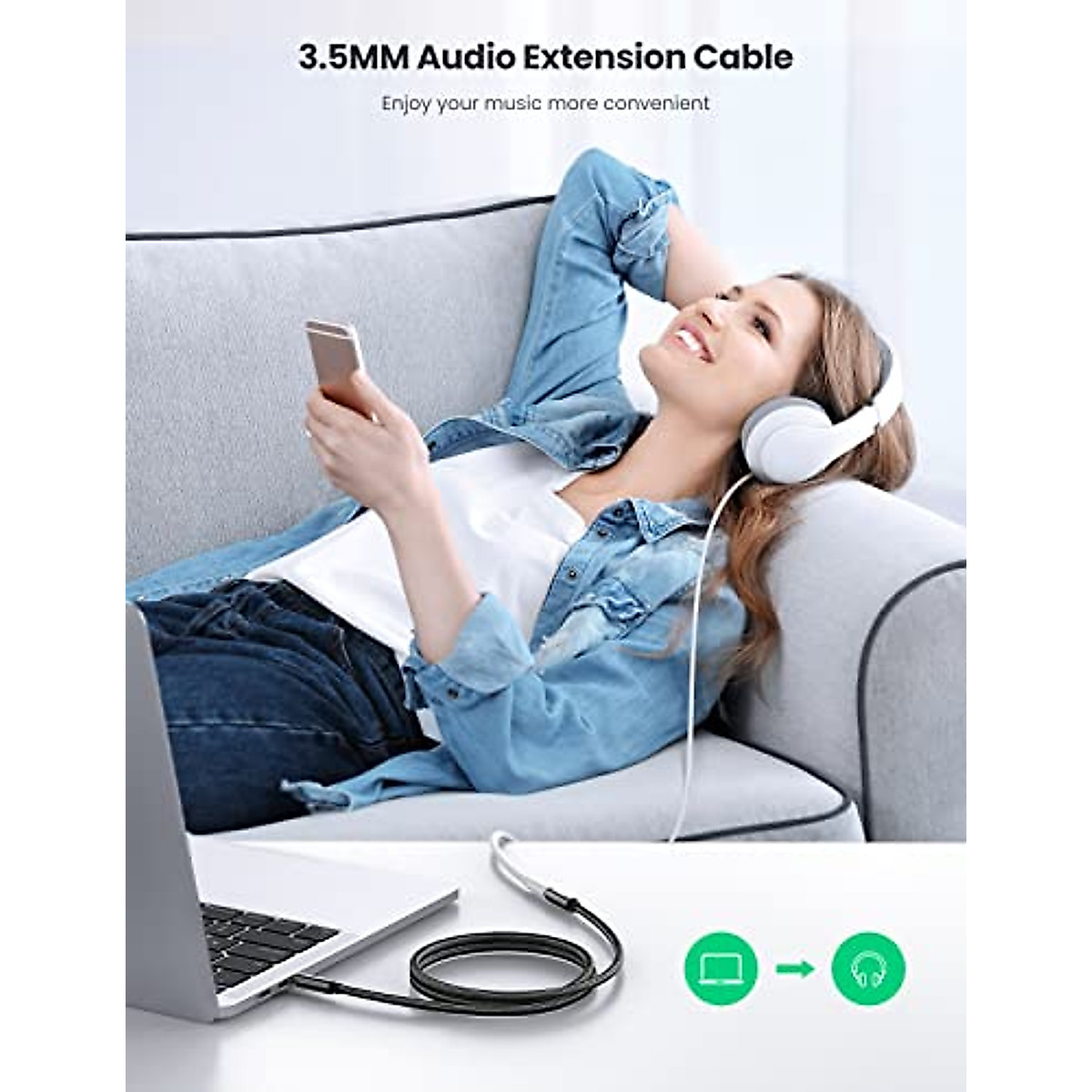 UGREEN Headphone Extension Cable 4 Pole TRRS 3.5mm Extension with Microphone Male to Female Stereo Audio Cable Gold Plated Nylon Braided Compatible with iPhone iPad Smartphones Media Players, 3FT