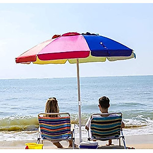 AMMSUN 6.5 Foot Heavy Duty Beach Umbrella for Sand with tilt Air Vent Sun Shelter, UV 50+ Protection Outdoor Sunshade Umbrella with Carry Bag for Patio Garden Beach Pool Backyard Rainbow